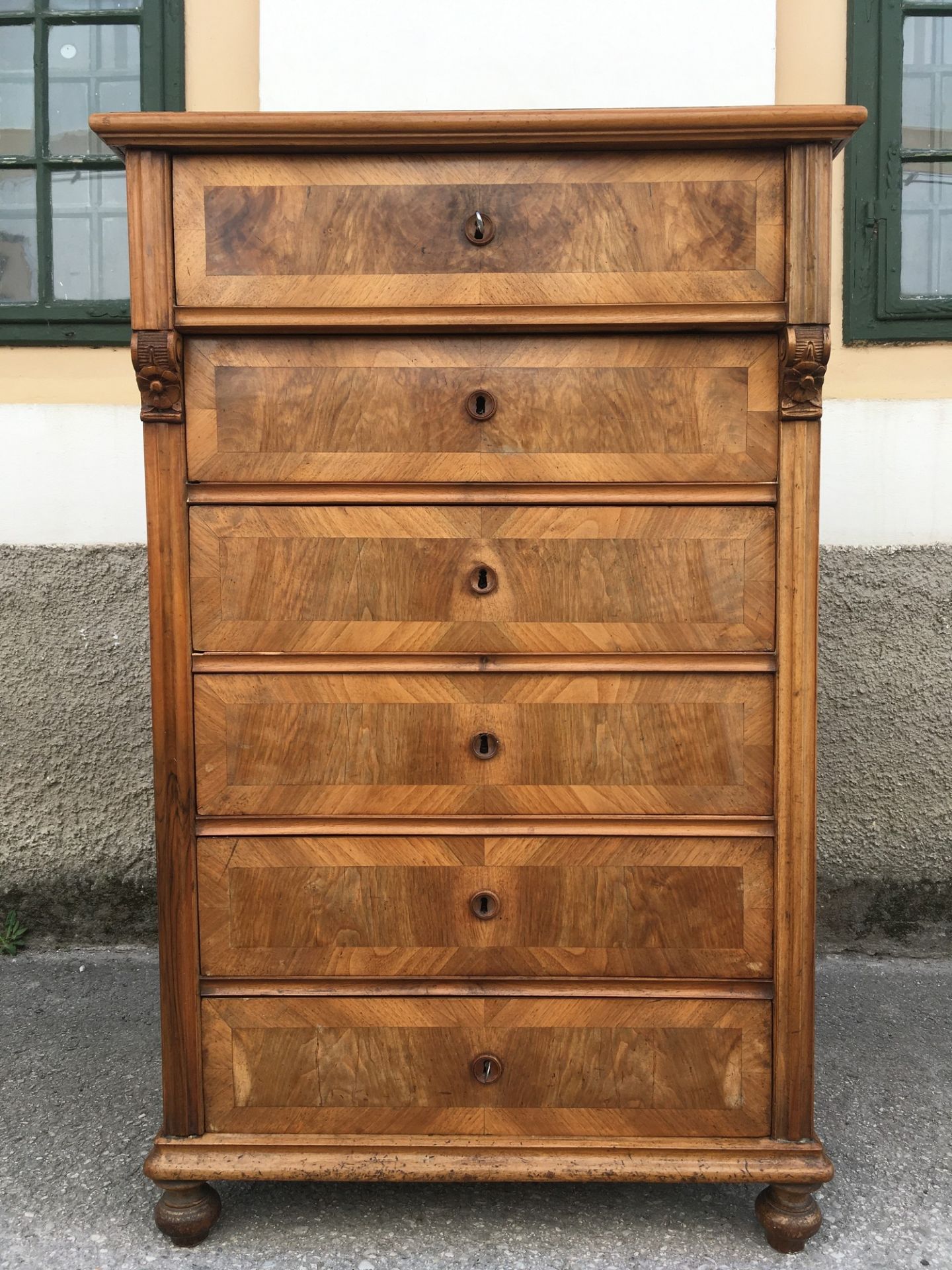 Kommode antik Gründerzeit 7 Laden Nussholz Möbel Historismus