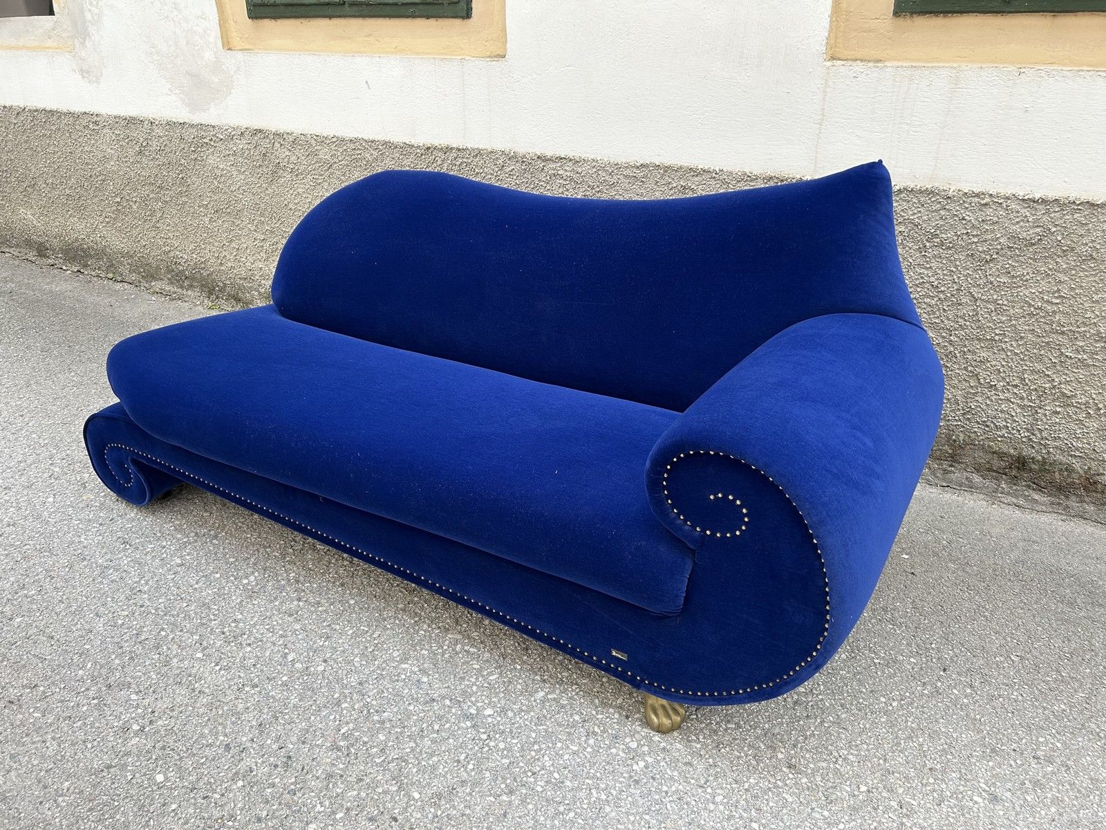 BRETZ Sofa Gaudi Recamiere X210re blau Velours neuwertig Tatzenbeine ...